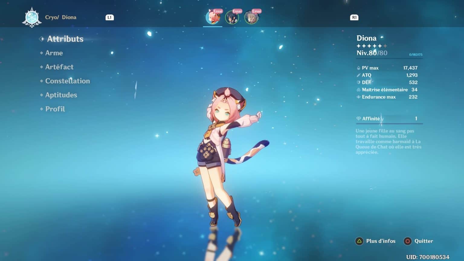 Diona : Set, build, stats, matériaux | Guide Genshin Impact