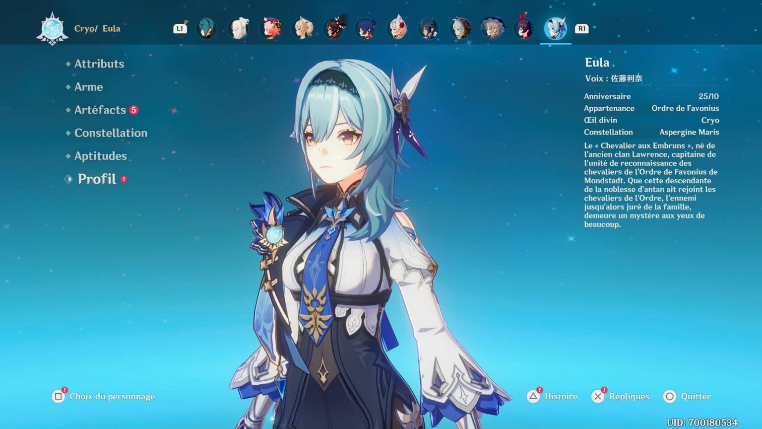 Eula : Set, build, stats, matériaux | Guide Genshin Impact