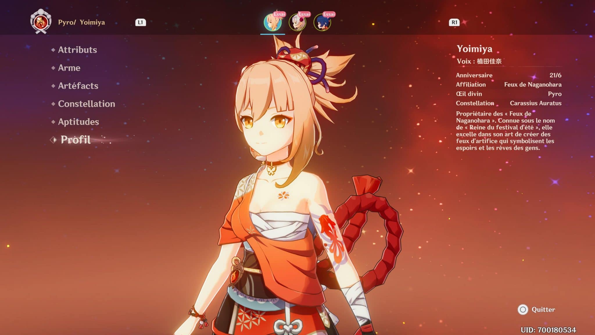 Yoimiya : Set, build, stats, matériaux | Guide Genshin Impact