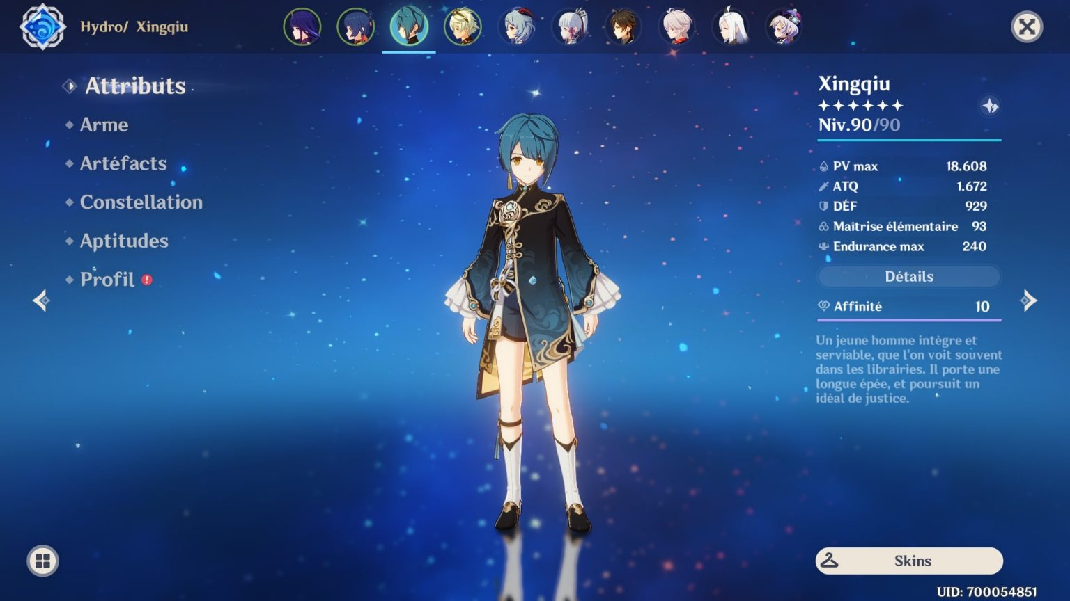 Xingqiu : Set, build, capacités, stats | Guide Genshin Impact