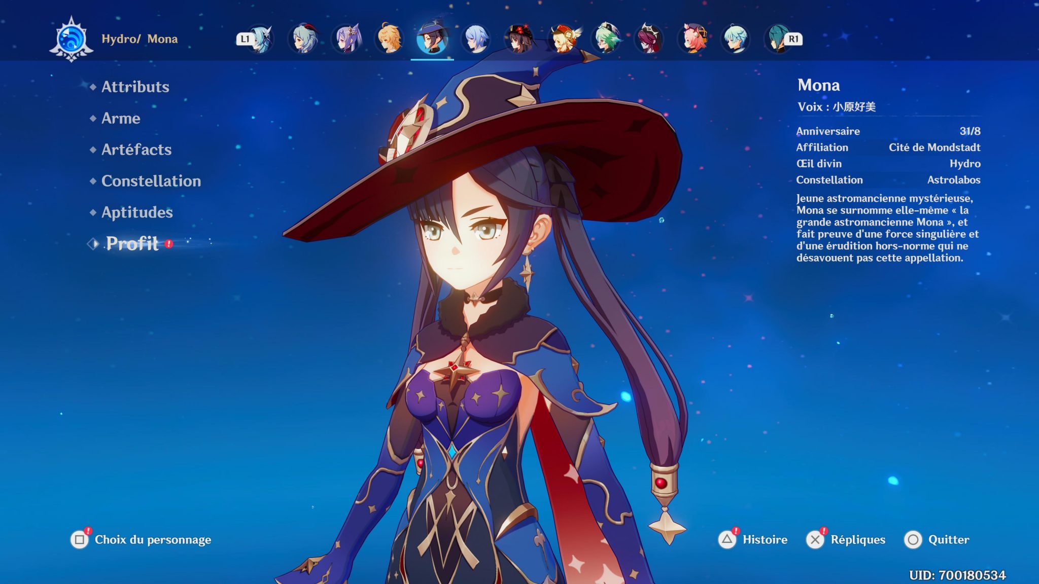 Mona : Set, build, capacités, stats | Guide Genshin Impact