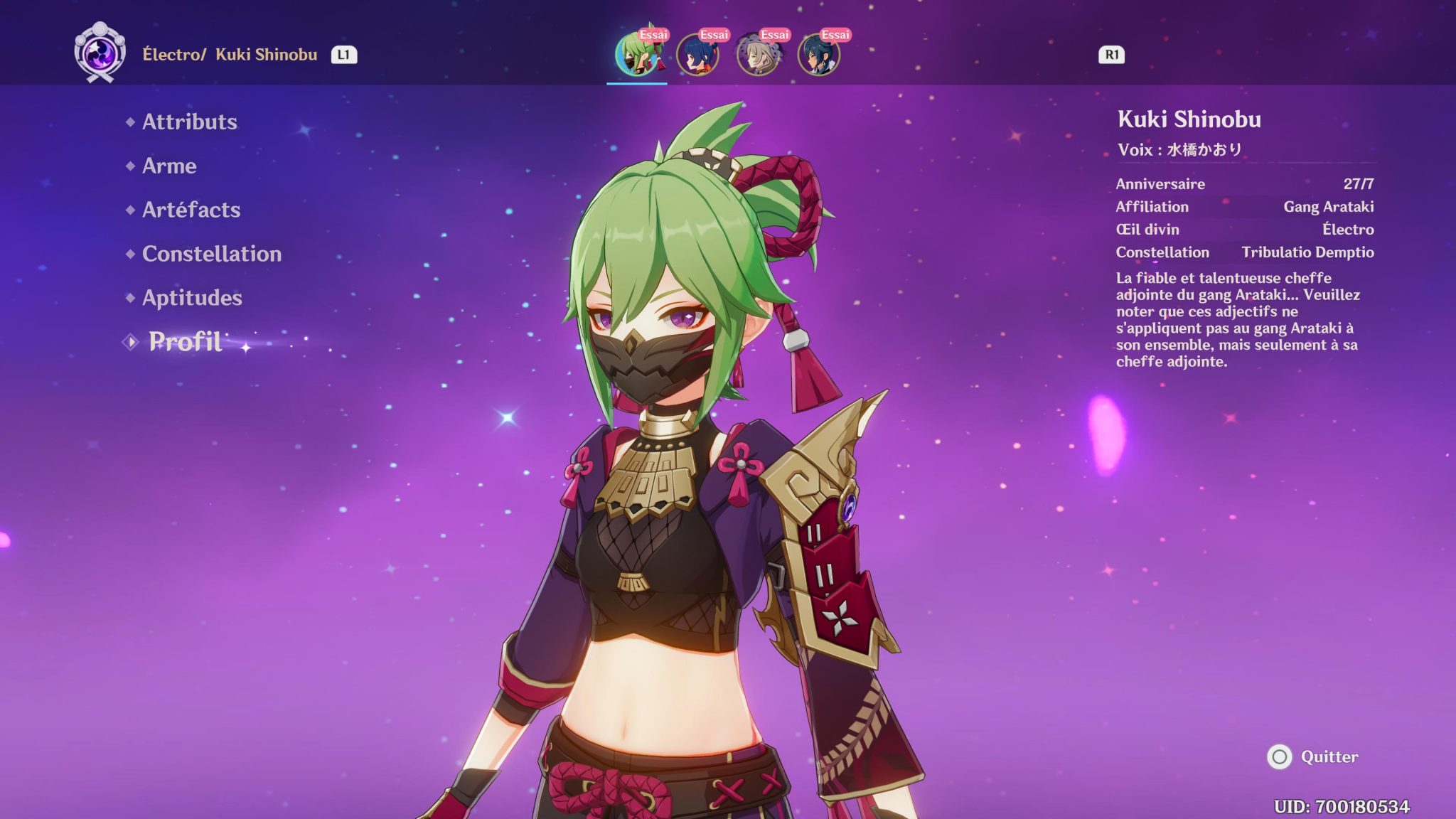 Kuki Shinobu : Set, build, capacités, stats | Guide Genshin Impact