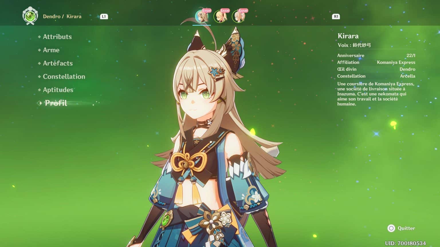 Kirara : Set, build, capacités, stats | Guide Genshin Impact