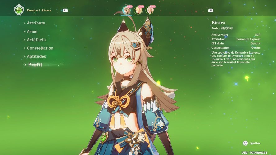 Kirara : Set, build, capacités, stats | Guide Genshin Impact