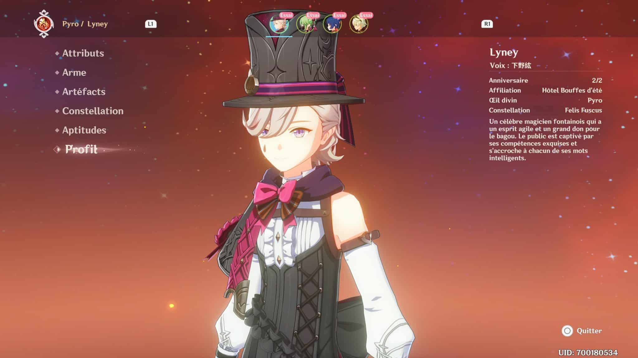 Lyney : Set, build, capacités, stats | Guide Genshin Impact