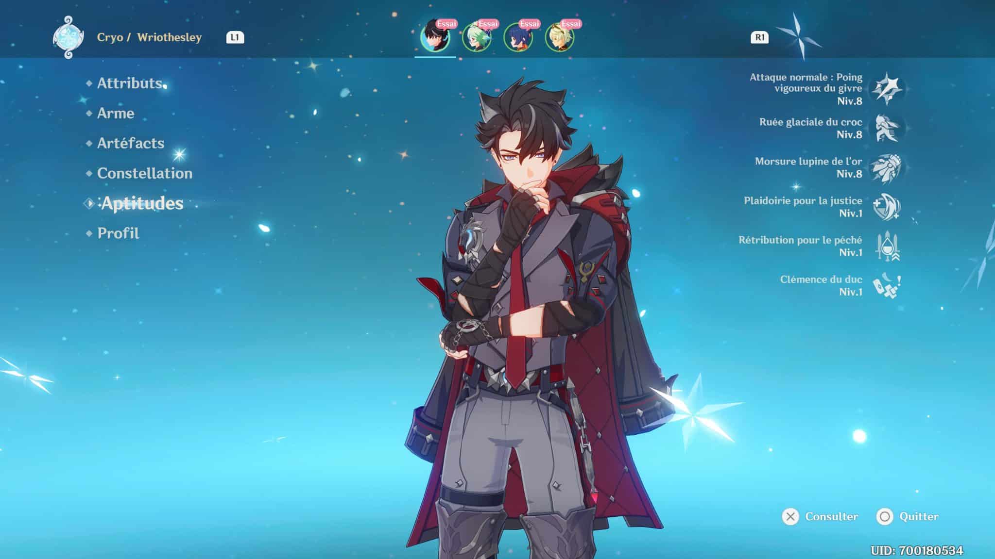 Wriothesley : Set, build, capacités, stats | Guide Genshin Impact