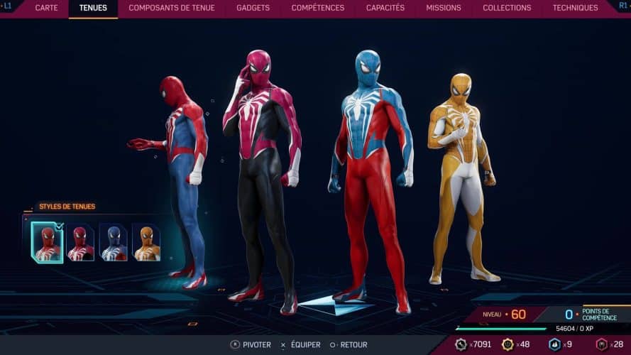 Tous les costumes de Peter, liste complète | Guide Marvel's Spider-Man 2