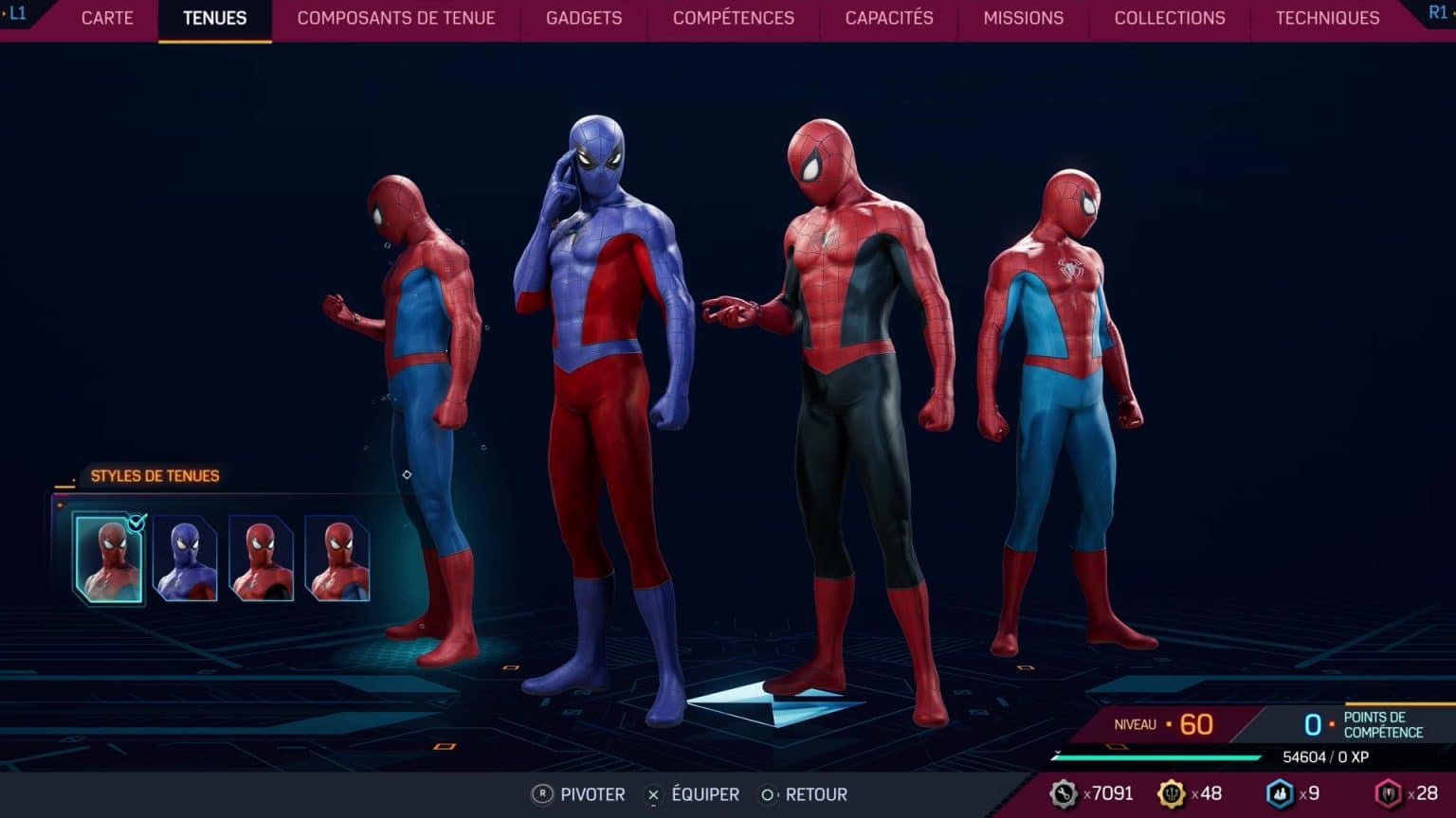 Tous les costumes de Peter, liste complète | Guide Marvel's Spider-Man 2