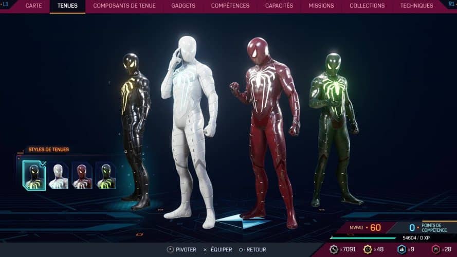 Tous les costumes de Peter, liste complète | Guide Marvel's Spider-Man 2