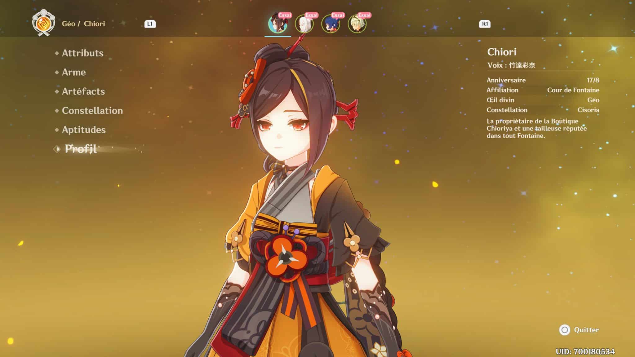 Chiori : Set, build, capacités, stats | Guide Genshin Impact