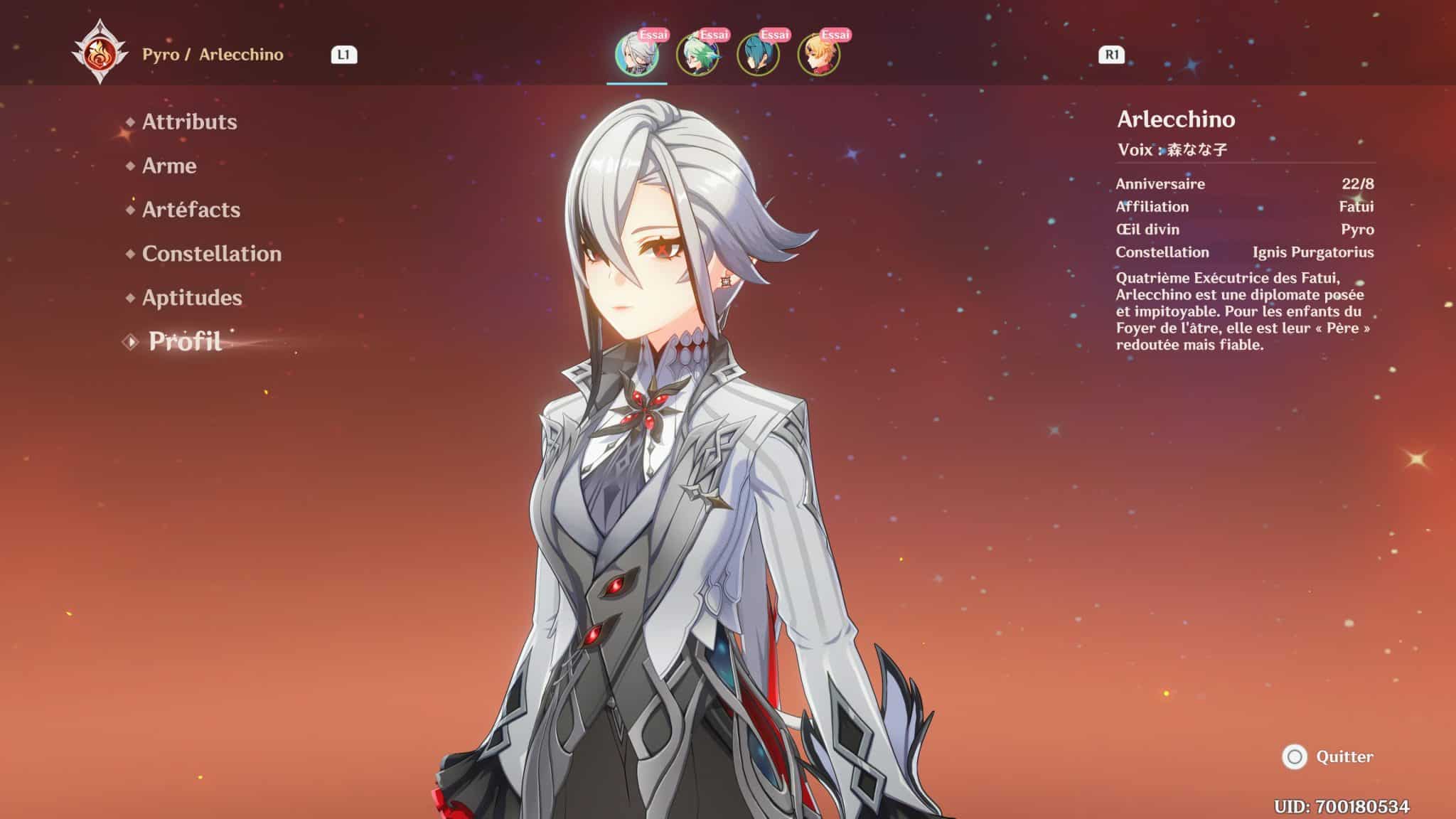 Arlecchino : Set, build, capacités, stats | Guide Genshin Impact