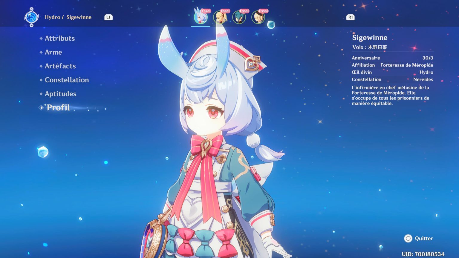 Sigewinne : Set, build, capacités, stats | Guide Genshin Impact