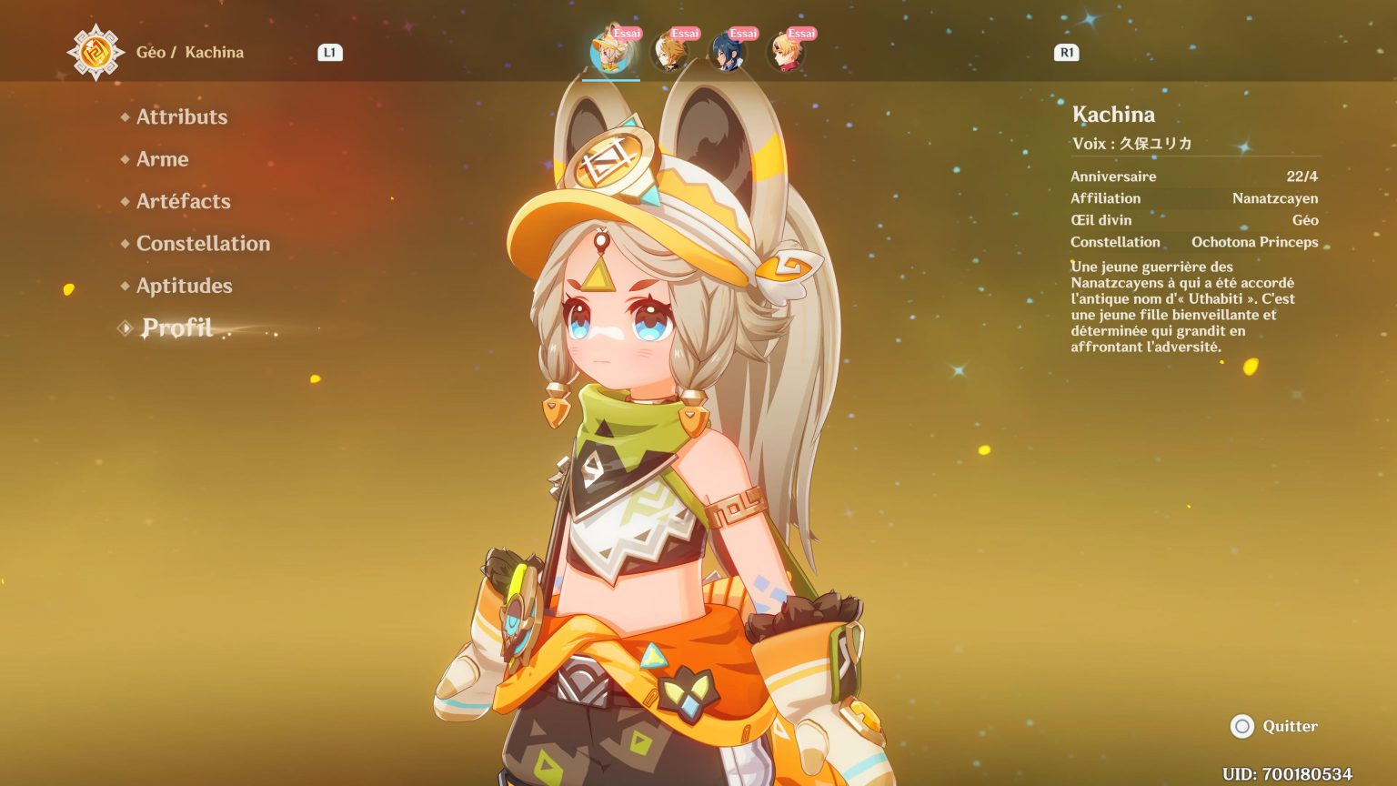 Kachina : Set, build, capacités, stats | Guide Genshin Impact