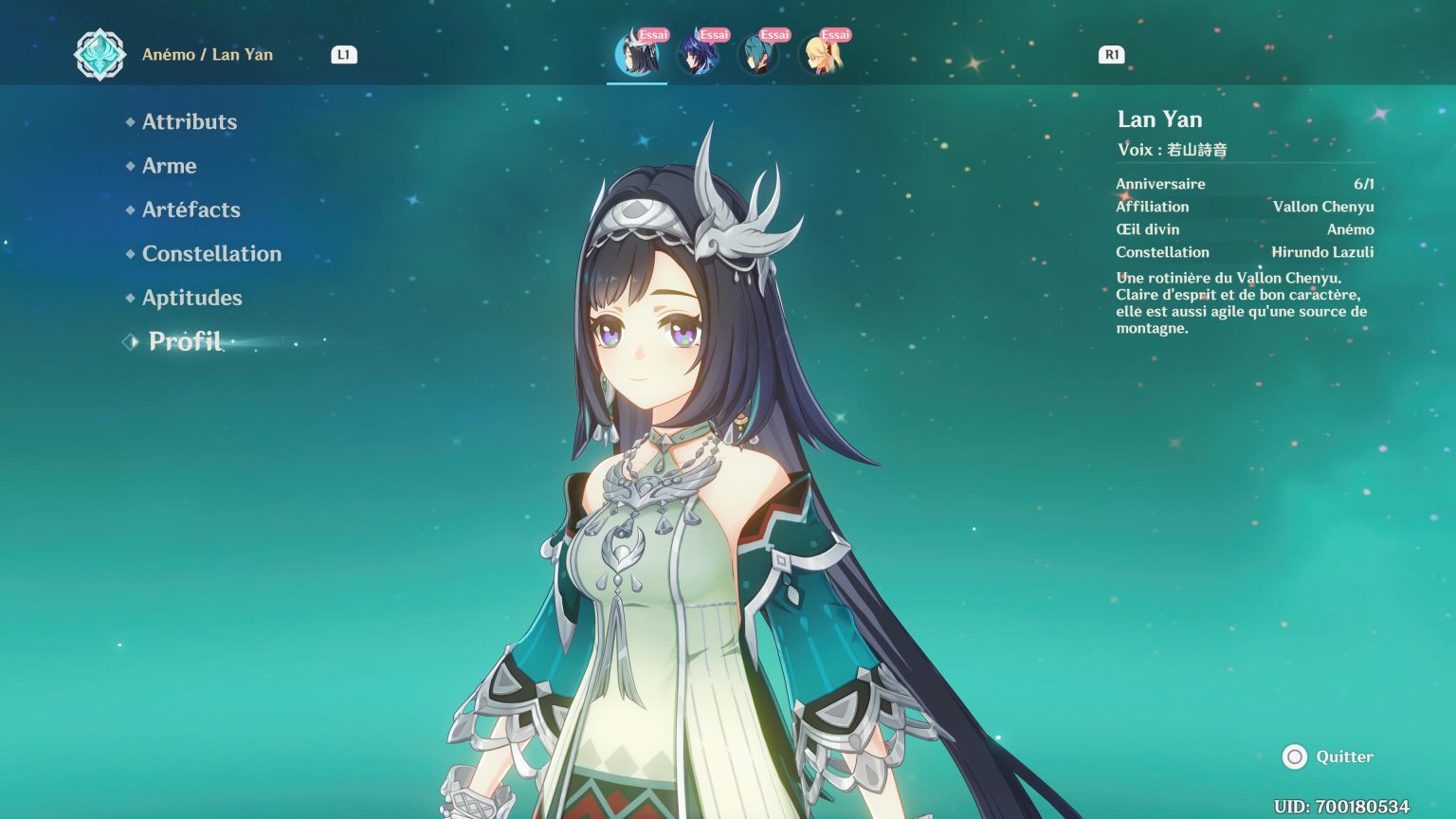 Lan Yan : Set, build, capacités, stats | Guide Genshin Impact