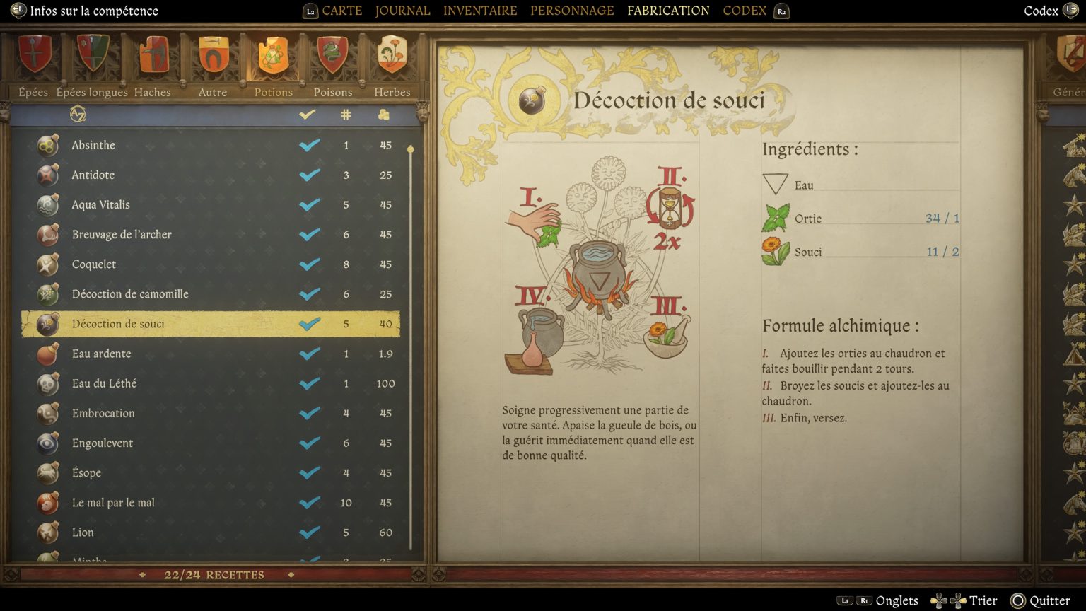 Toutes les recettes pour potions et munitions | Guide Kingdom Come ...