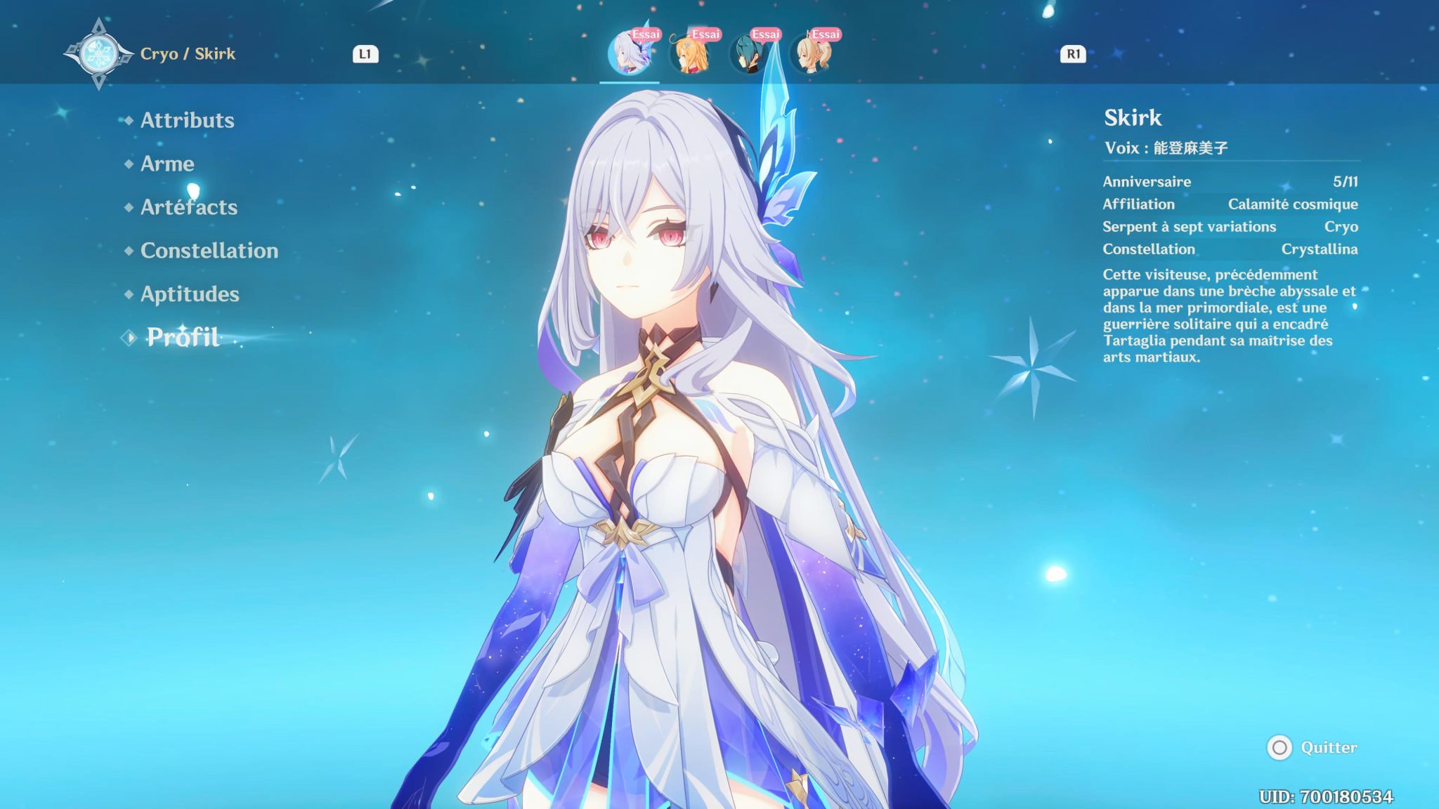 Skirk : Set, build, capacités, stats | Guide Genshin Impact